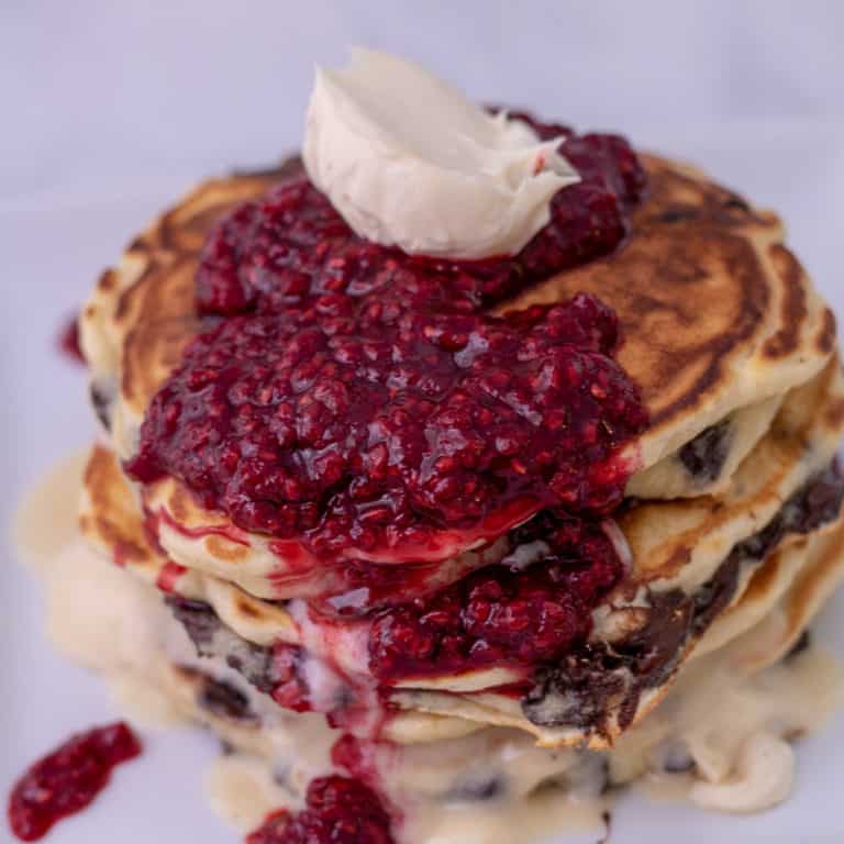 Raspberry, Chocolate and Mascarpone Pancakes - Smack Of Flavor