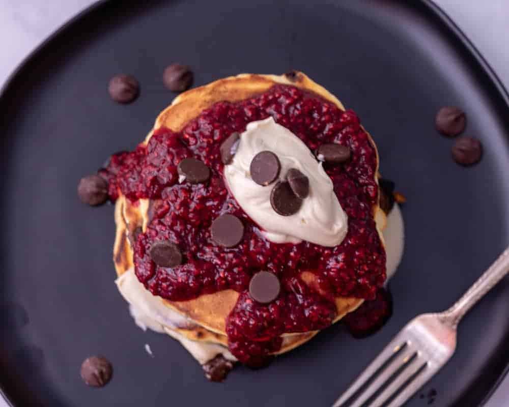 Raspberry, Chocolate and Mascarpone Pancakes - Smack Of Flavor