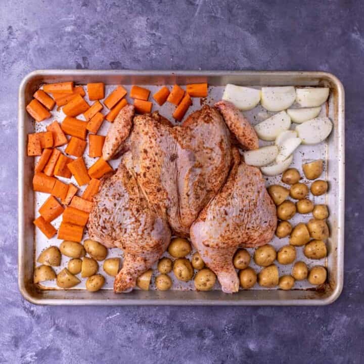 Spatchcock BBQ Glazed Chicken with Vegetables - Smack Of Flavor