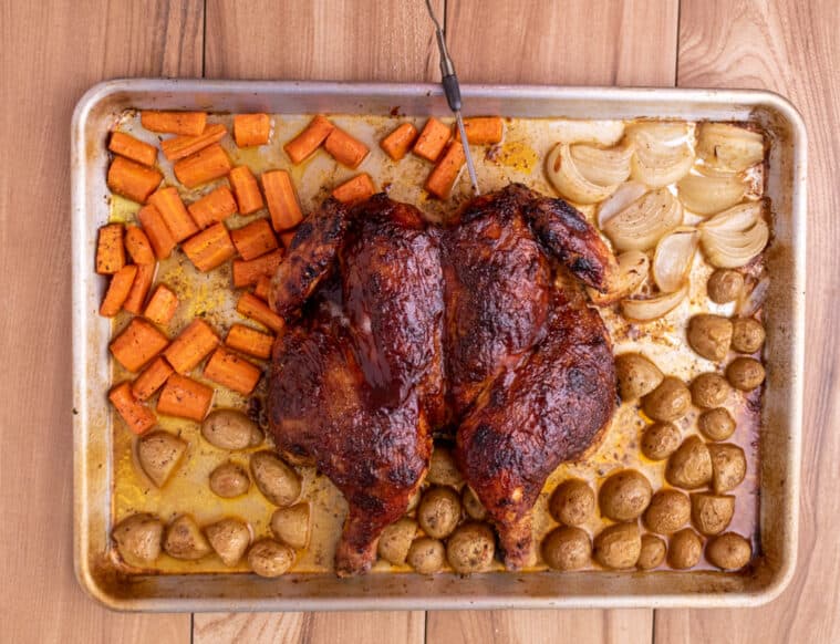 Spatchcock BBQ Glazed Chicken with Vegetables - Smack Of Flavor